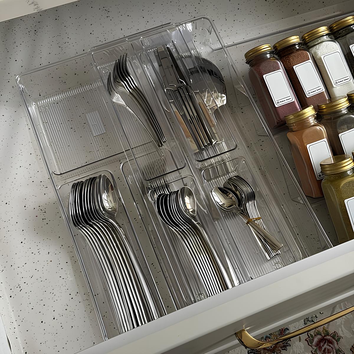 TRANSPARENT PLASTIC DOUBLE CUTLERY TRAY